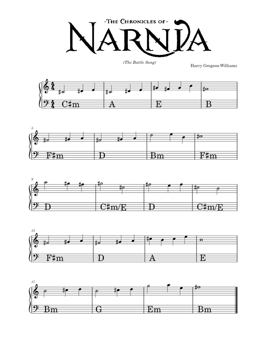 Narnia - The Battle Song Sheet Music with Chords for Piano (Solo) easy ...