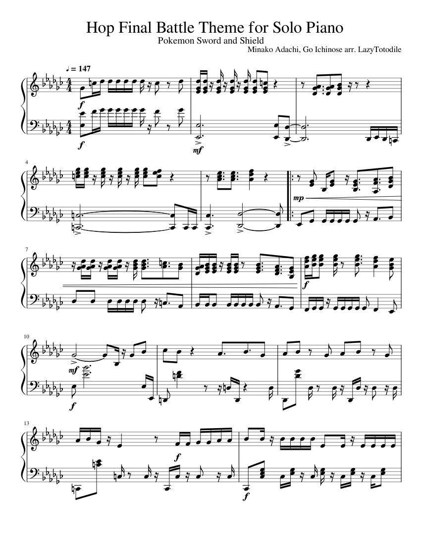 Hop Final Battle Theme for Solo Piano Sheet Music for Piano (Solo ...