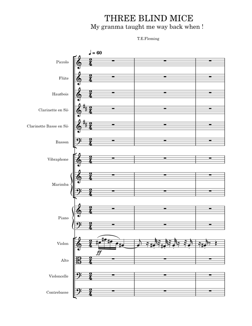 Three Blind Mice Sheet music for Piano, Flute piccolo, Flute, Oboe ...