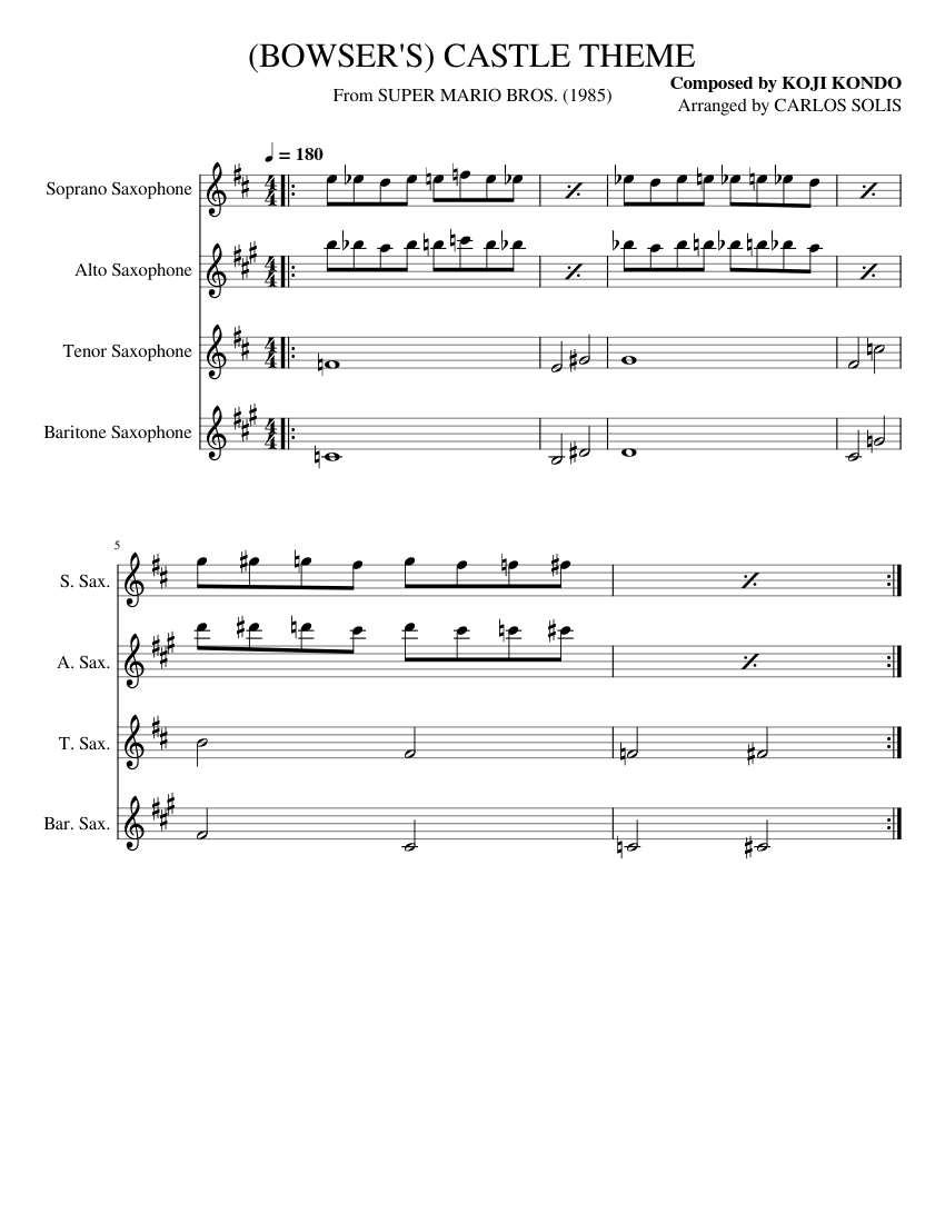 (BOWSER'S) CASTLE THEME by CARLIT0CHURRIT0 Sheet Music for Saxophone alto, Saxophone tenor ...
