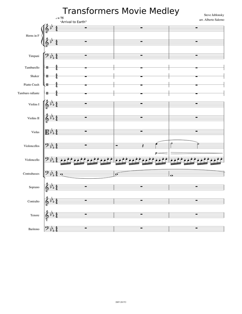 Transformers Movie Medley Sheet Music for Soprano, Alto, Tenor ...
