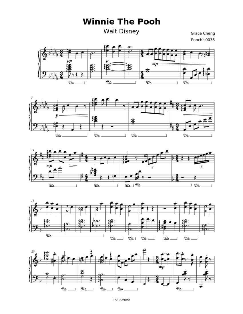 Winnie The Pooh Sheet Music for Piano (Solo) | MuseScore.com