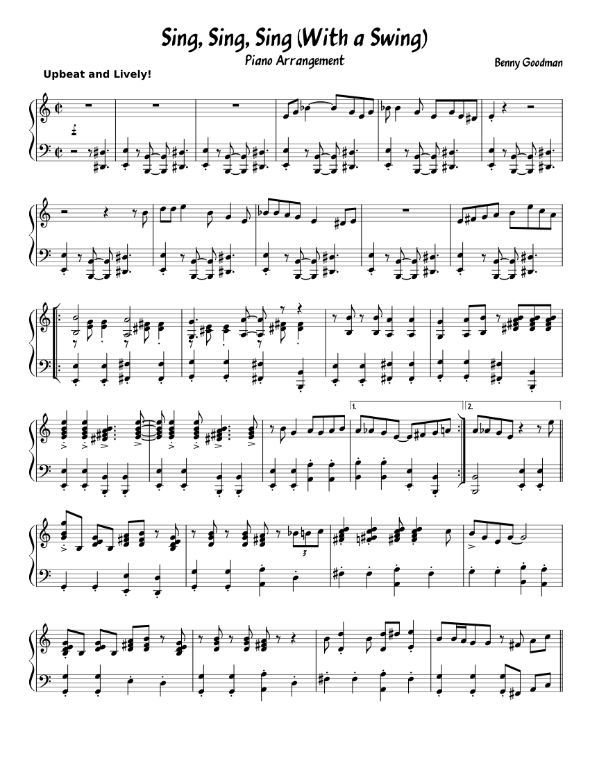 Sing Sing Sing (1938 Carnegie Hall Piano Transcription) Completed ...