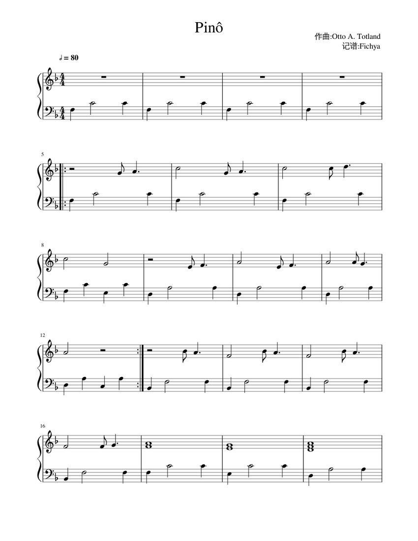 Pinô - Otto A. Totland Sheet music for Piano (Solo) | Musescore.com