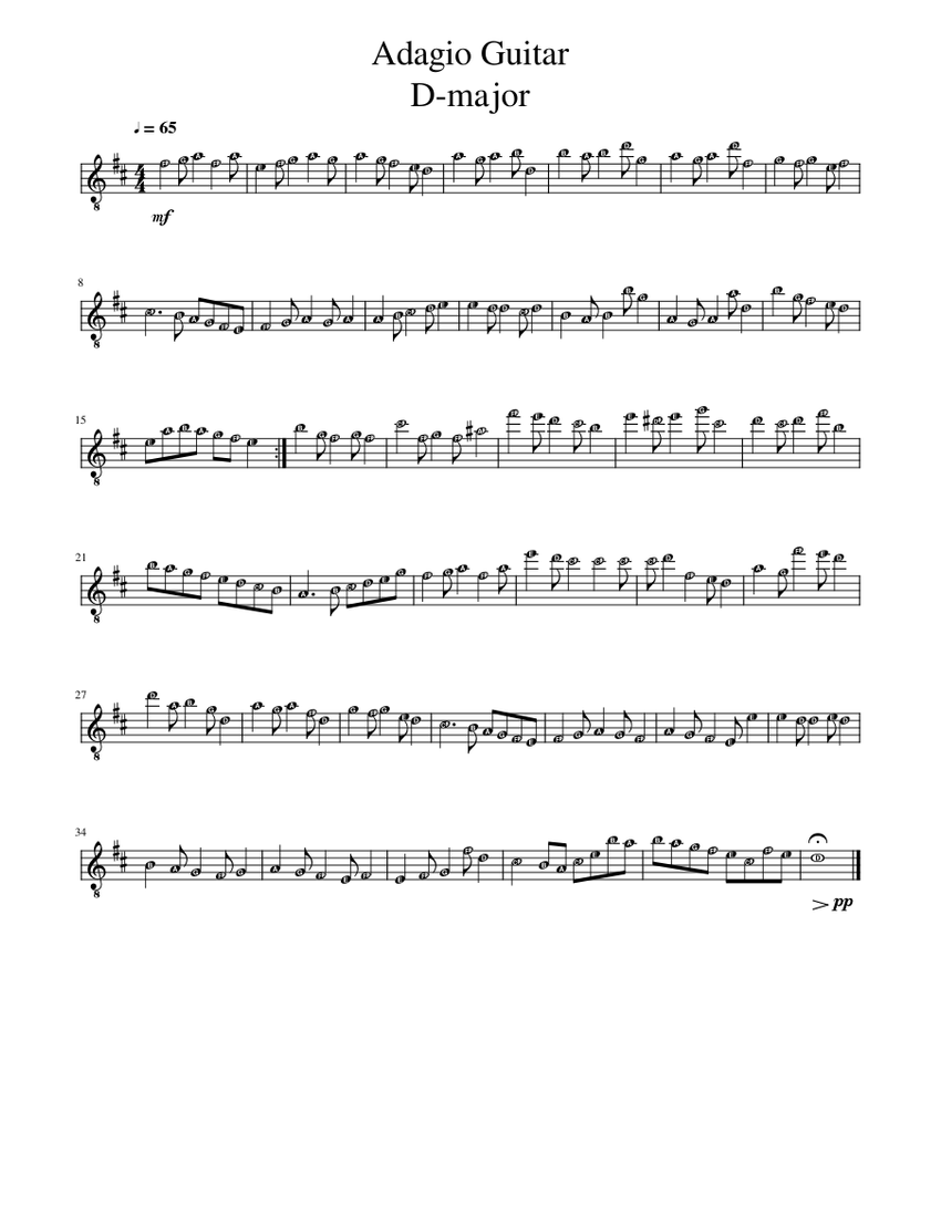 Guitar Adagio in D major Sheet music for Guitar (Solo) | Musescore.com