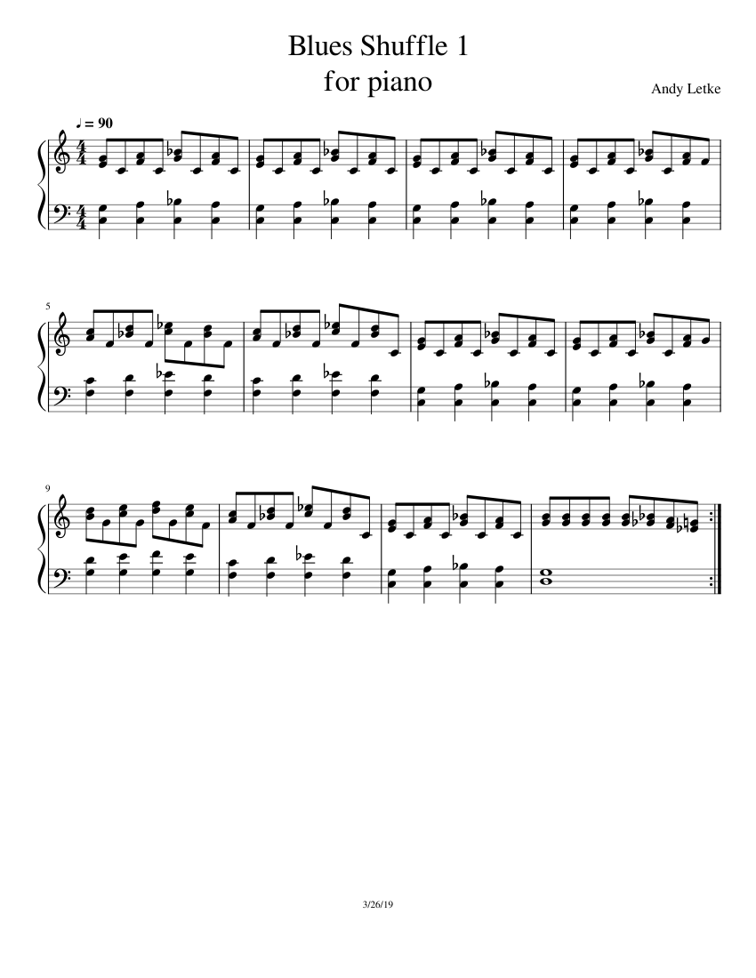 12 Bar Blues Shuffle in C Sheet music for Piano (Solo) | Musescore.com