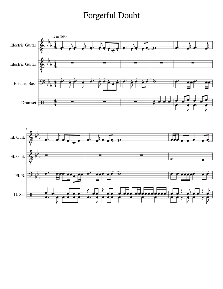 Forgetful Doubt Sheet music for Guitar, Bass guitar, Drum group (Mixed ...