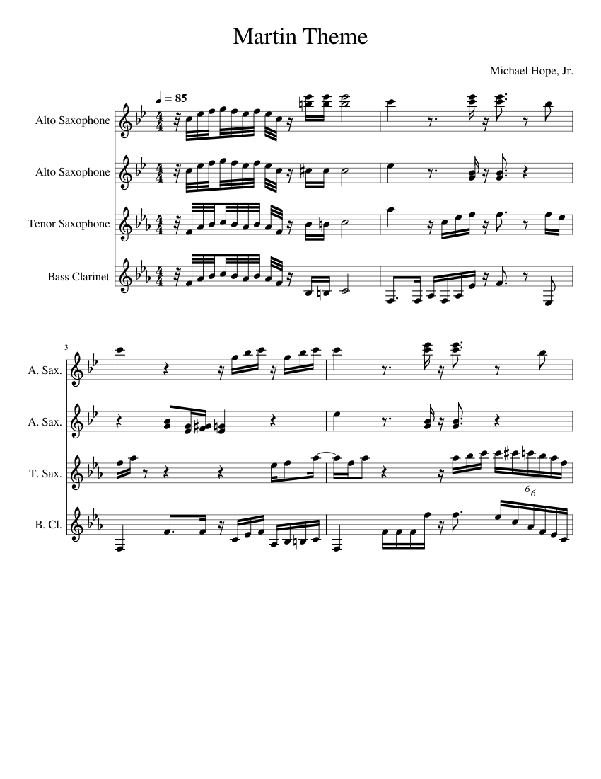 Martin_Theme Sheet Music for Clarinet bass, Saxophone alto, Saxophone ...