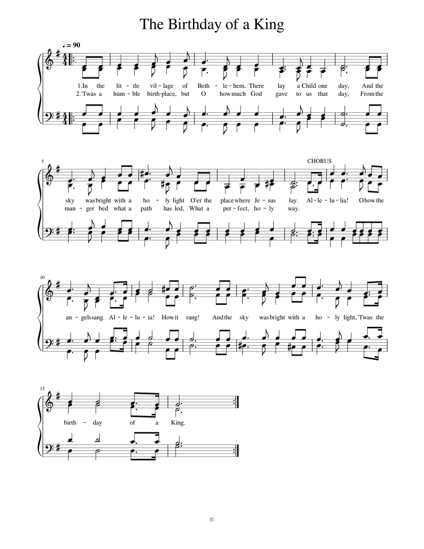The Birthday of a King Sheet Music for Piano (Solo) easy | MuseScore.com