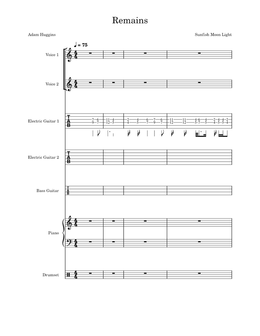 Remains Sheet music for Piano, Vocals, Guitar, Bass guitar & more ...