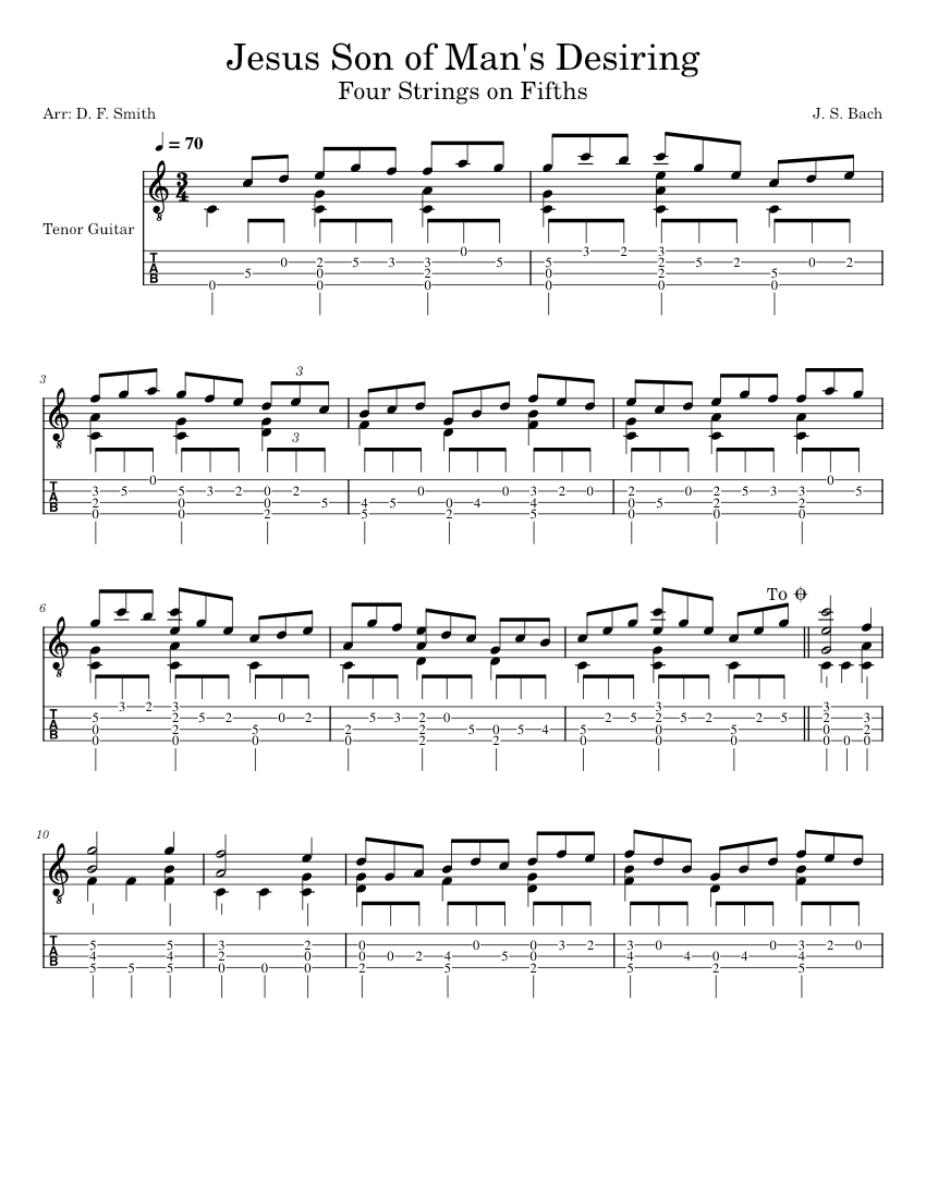 Jesus Joy of Man's Desiring - Any Four Strings on Fifths - Tab Sheet ...