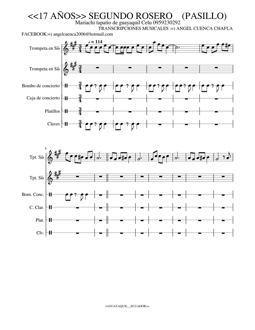 __17_AÑOS___SEGUNDO_ROSERO_(PASILLO) Sheet Music for Trumpet in b-flat ...
