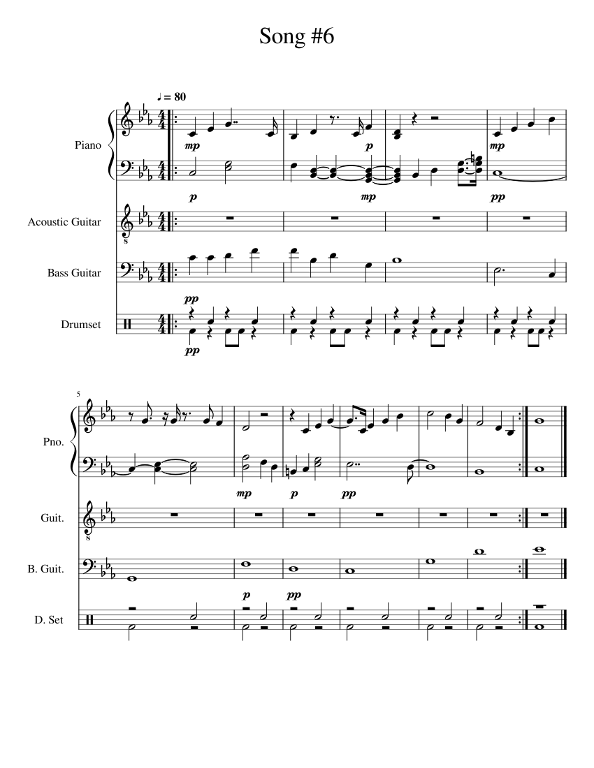 Song_#6 Sheet music for Piano, Guitar, Bass guitar, Drum group (Mixed ...