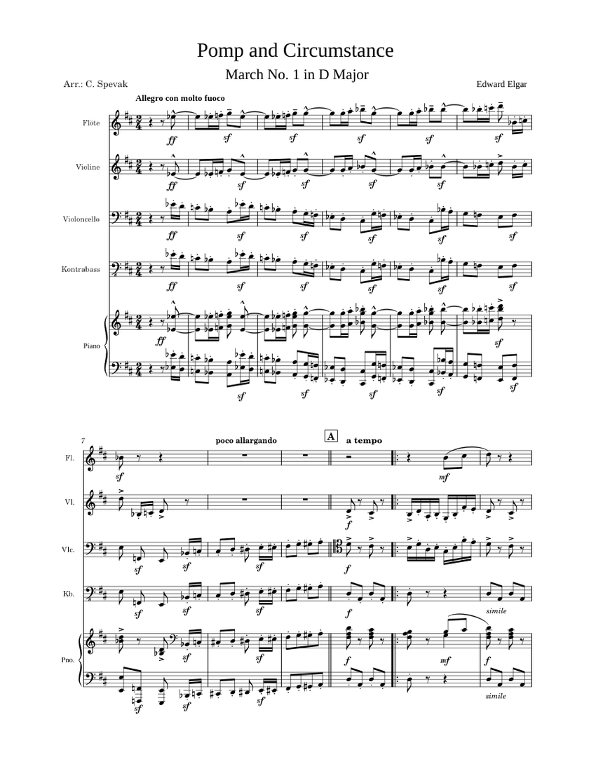 Elgar Pomp & Circumstance No. 1 Sheet music for Piano, Flute ...