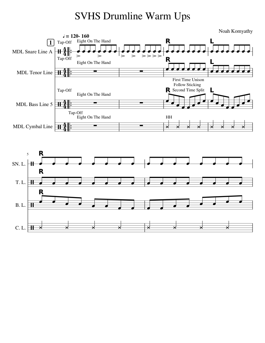 SVHS Drumline Warm Ups Sheet music for Snare drum, Crash, Tenor drum ...