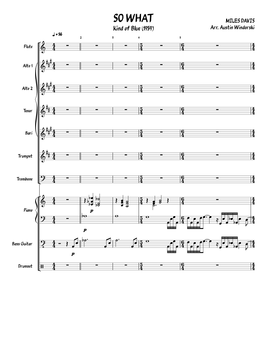 So What Sheet Music with Chords for Piano, Trombone, Flute, Saxophone ...