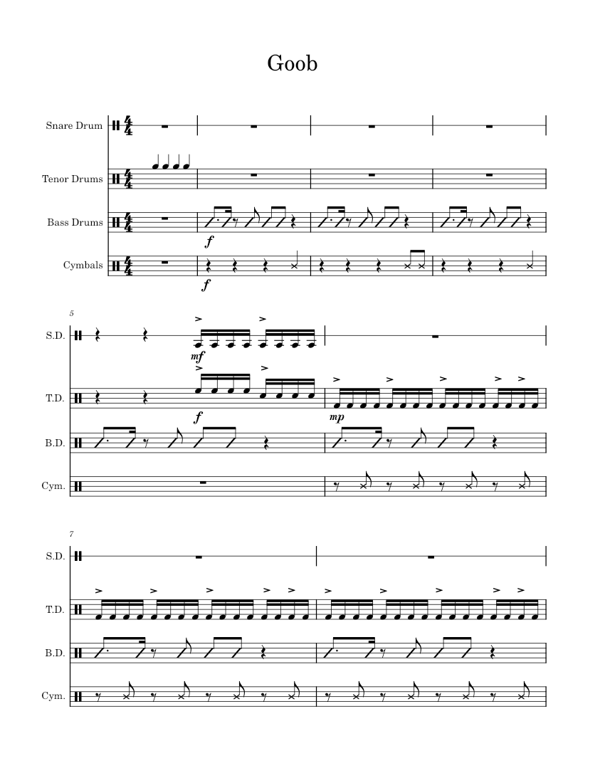 Goob - Drumline Cadence Sheet music for Snare drum, Crash, Tenor drum ...