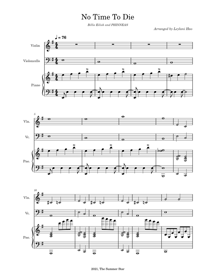 No Time To Die – Billie Eilish (From the motion picture, No Time to Die) Sheet music for Piano ...