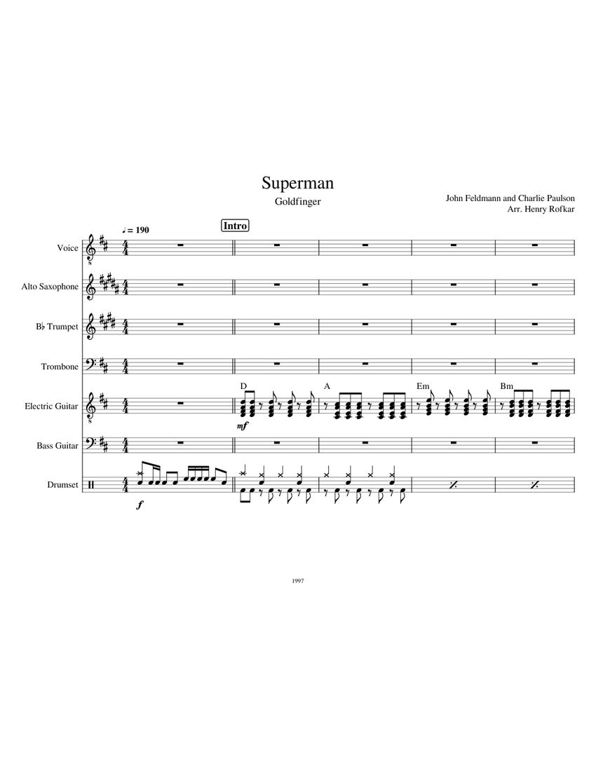 Superman Sheet Music with Chords for Piano, Trombone, Saxophone alto ...