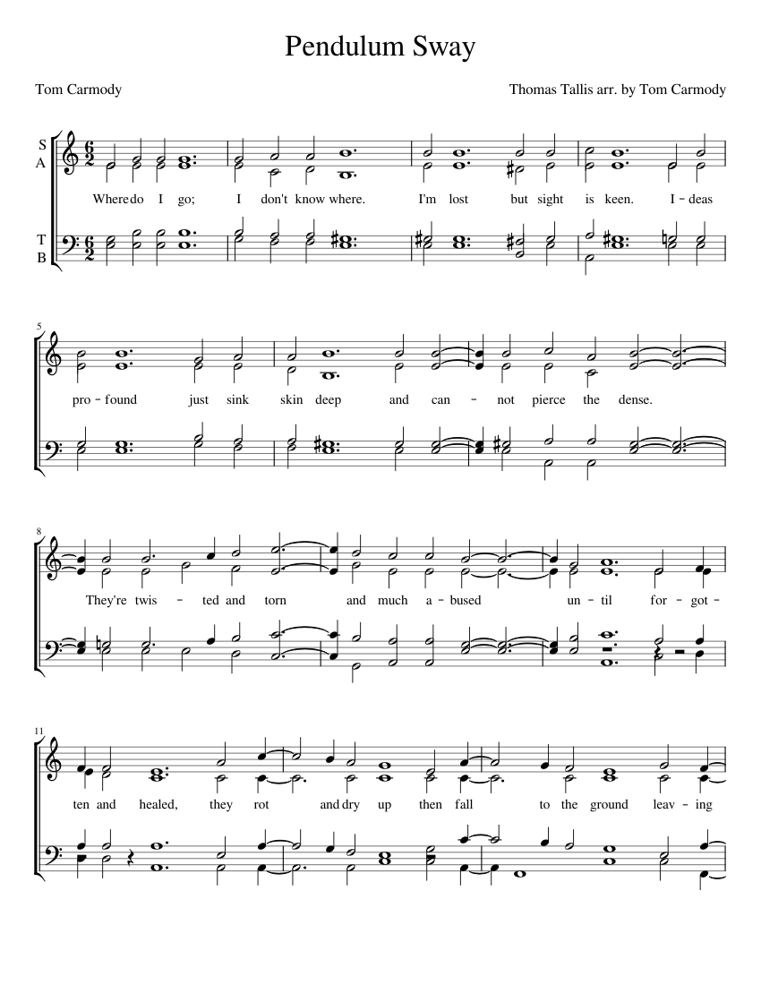 Pendulum Sway Sheet music for Female, Male (SATB) | Musescore.com
