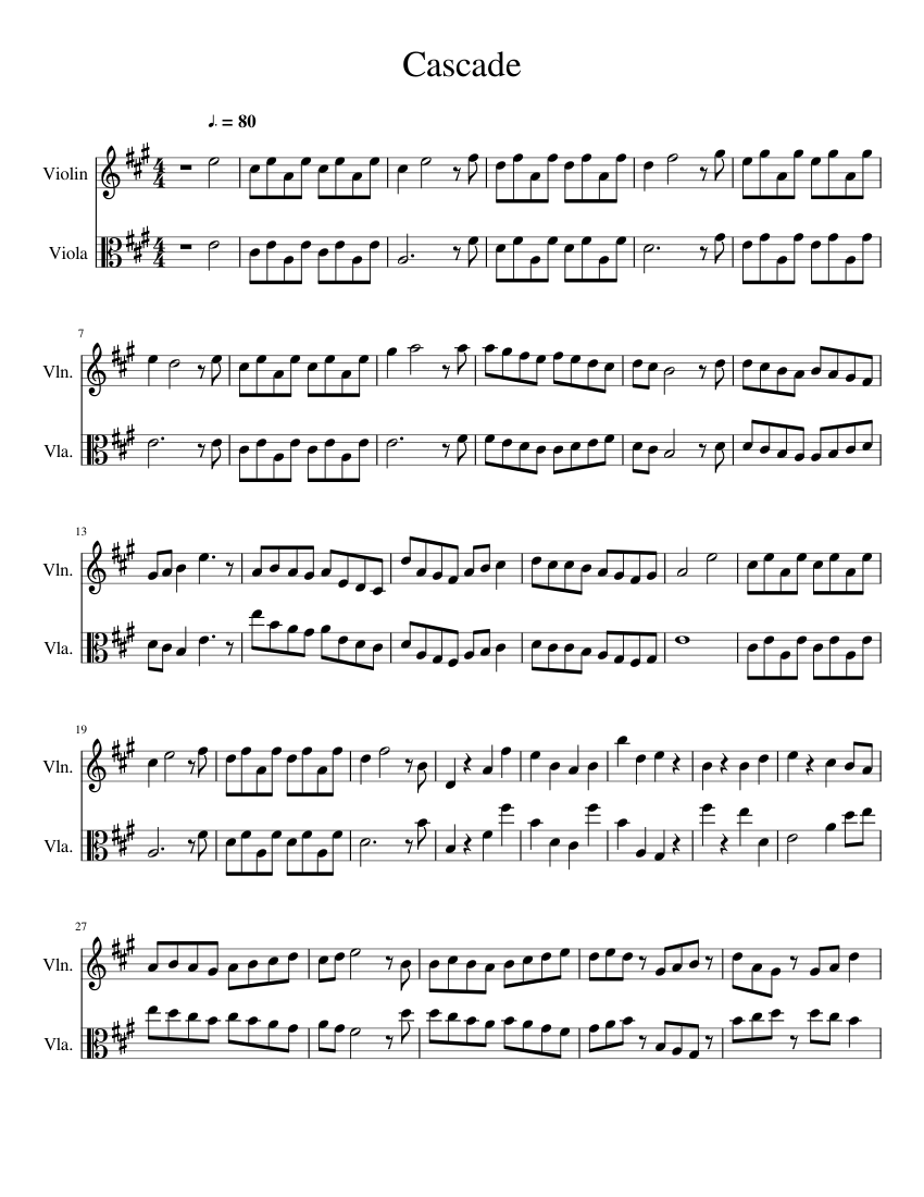 Cascade reg Sheet Music for Violin, Viola (String Duet) | MuseScore.com