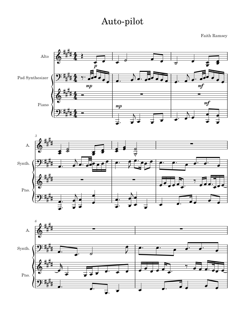 Auto-pilot Sheet Music for Piano, Alto, Synthesizer (Mixed Trio ...