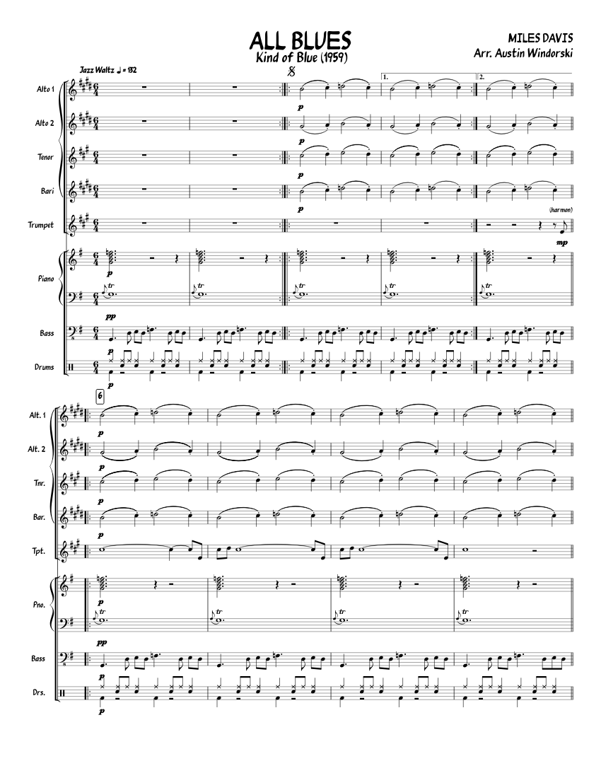 All Blues Sheet Music with Chords for Piano, Saxophone alto, Saxophone ...