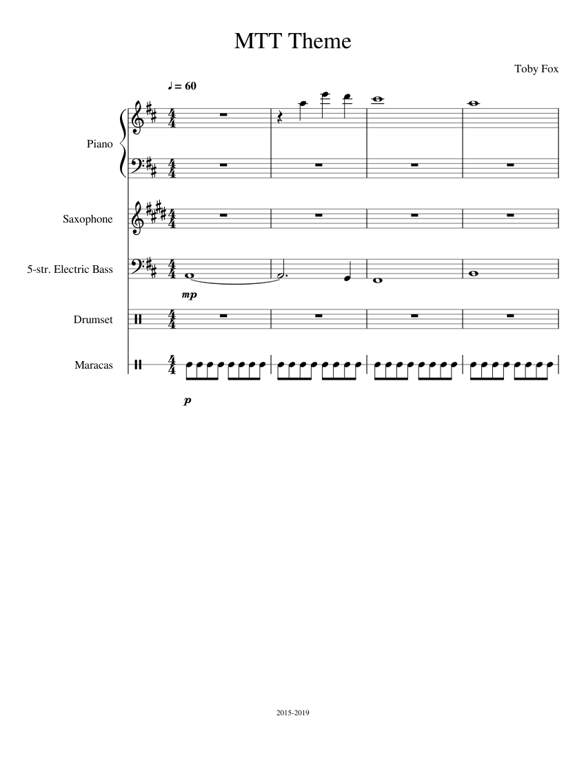 MTT Theme Sheet Music for Piano, Bass guitar, Drum group, Saxophone ...