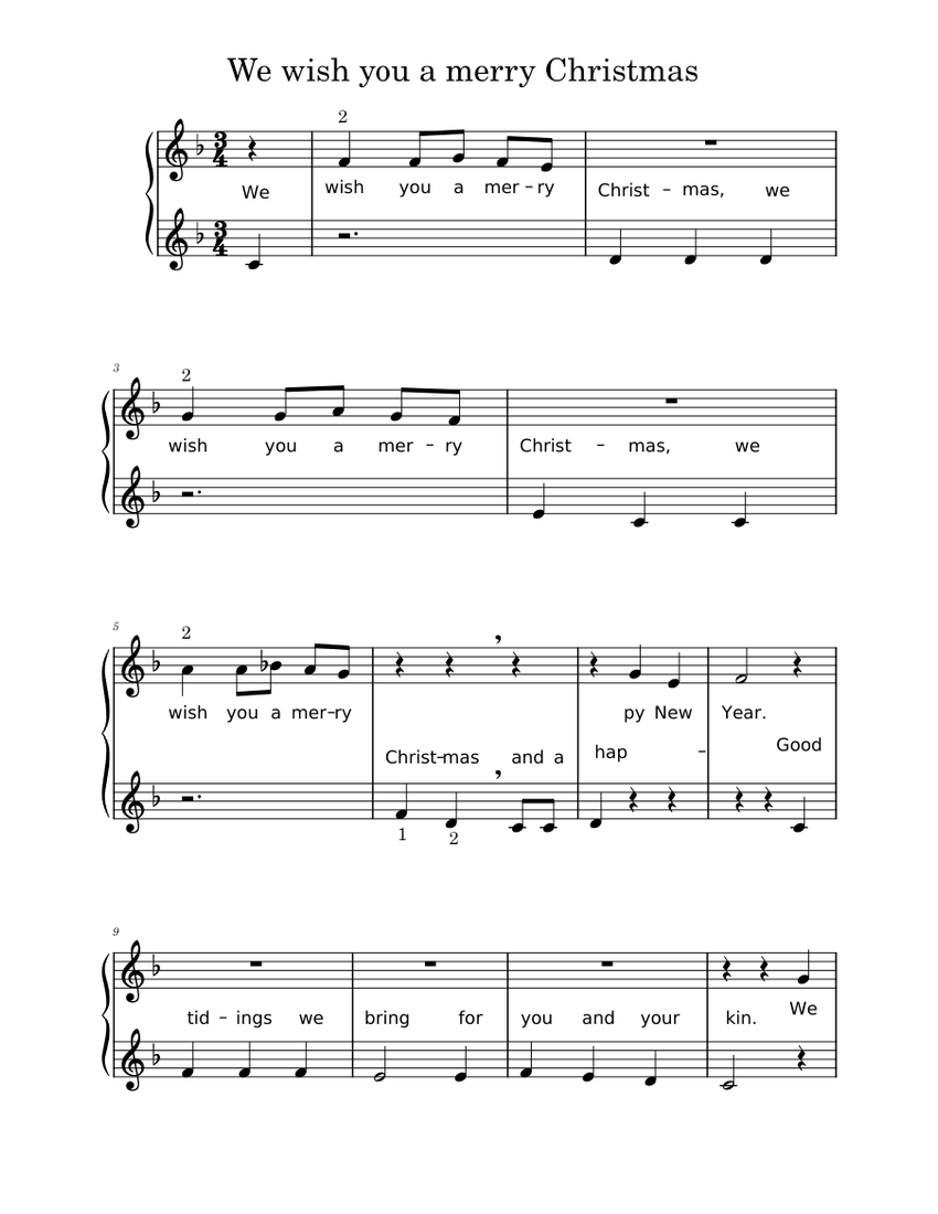 We wish you a merry Christmas easy F Sheet music for Piano (Solo ...