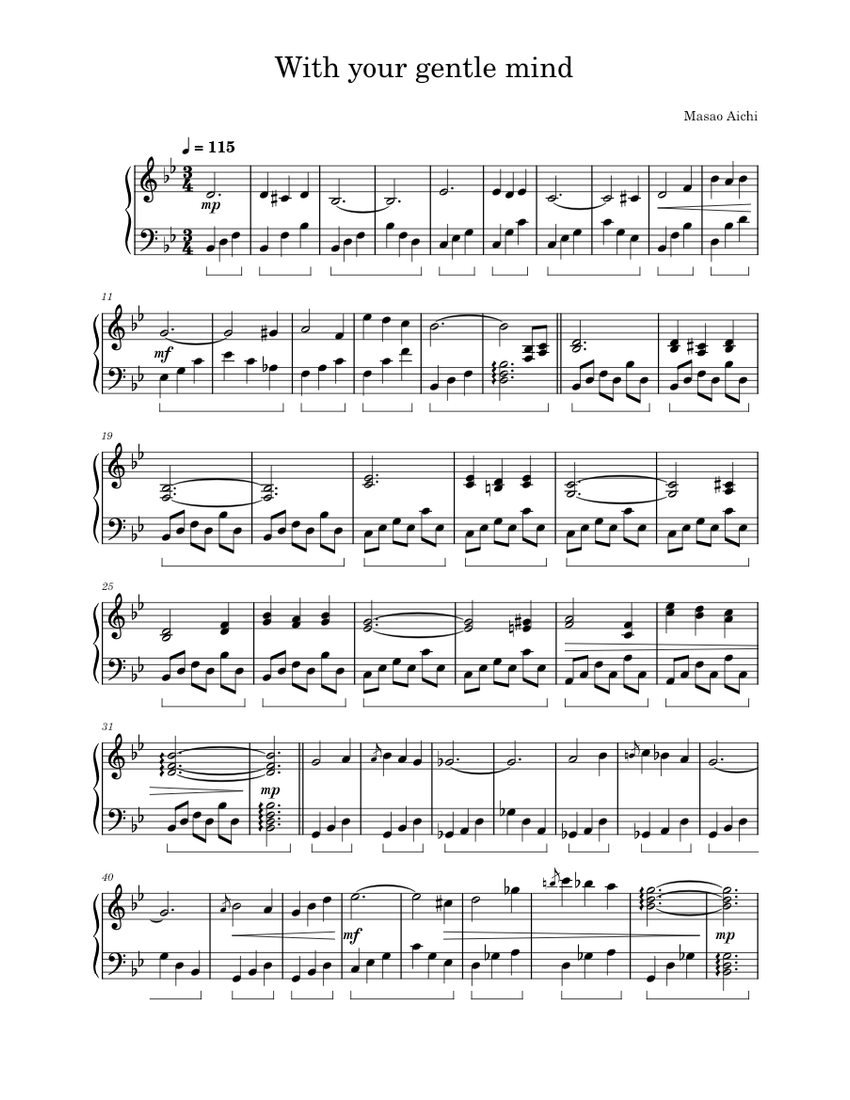 With your gentle mind Sheet music for Piano (Solo) | Musescore.com