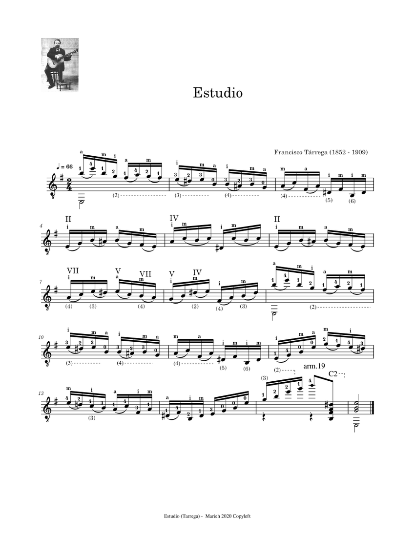 Estudio - Tárrega, Francisco (1852 - 1909) Sheet music for Guitar (Solo ...
