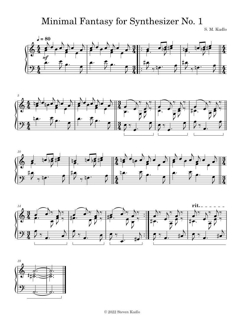 Minimal Fantasy for Synthesizer No. 1 - Steven Kudlo Sheet music for ...
