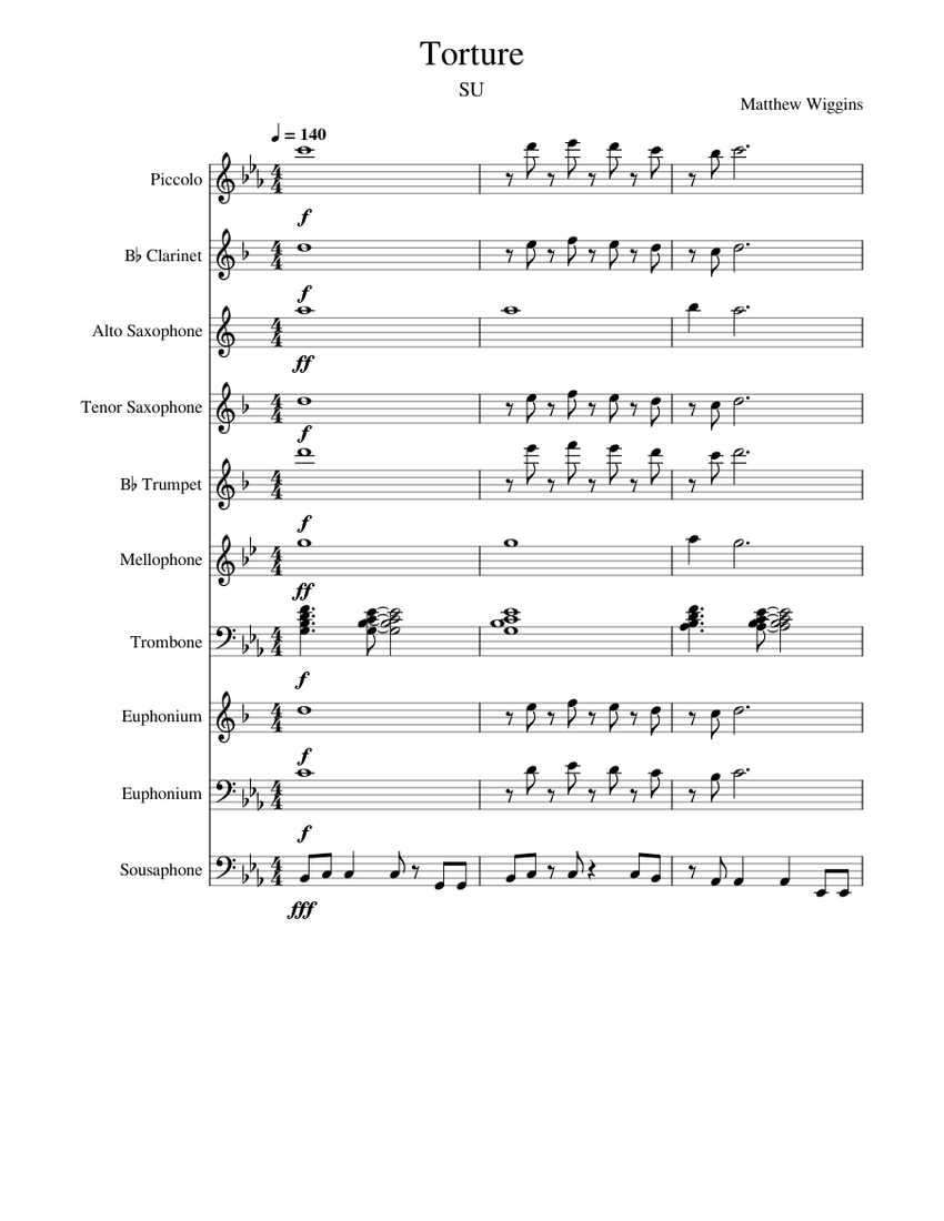 Torture Sheet Music for Mellophone, Flute piccolo, Clarinet in b-flat, Saxophone alto & more ...