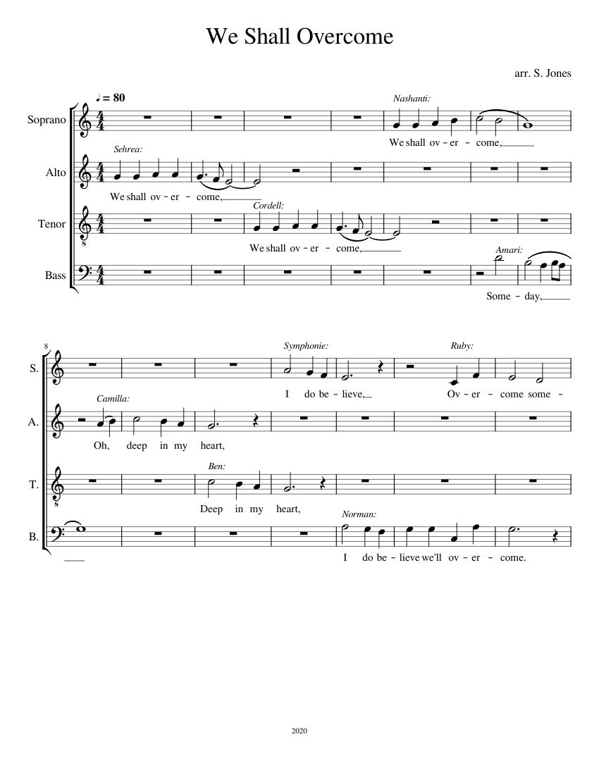 We Shall Overcome Sheet Music for Soprano, Alto, Tenor, Bass voice ...
