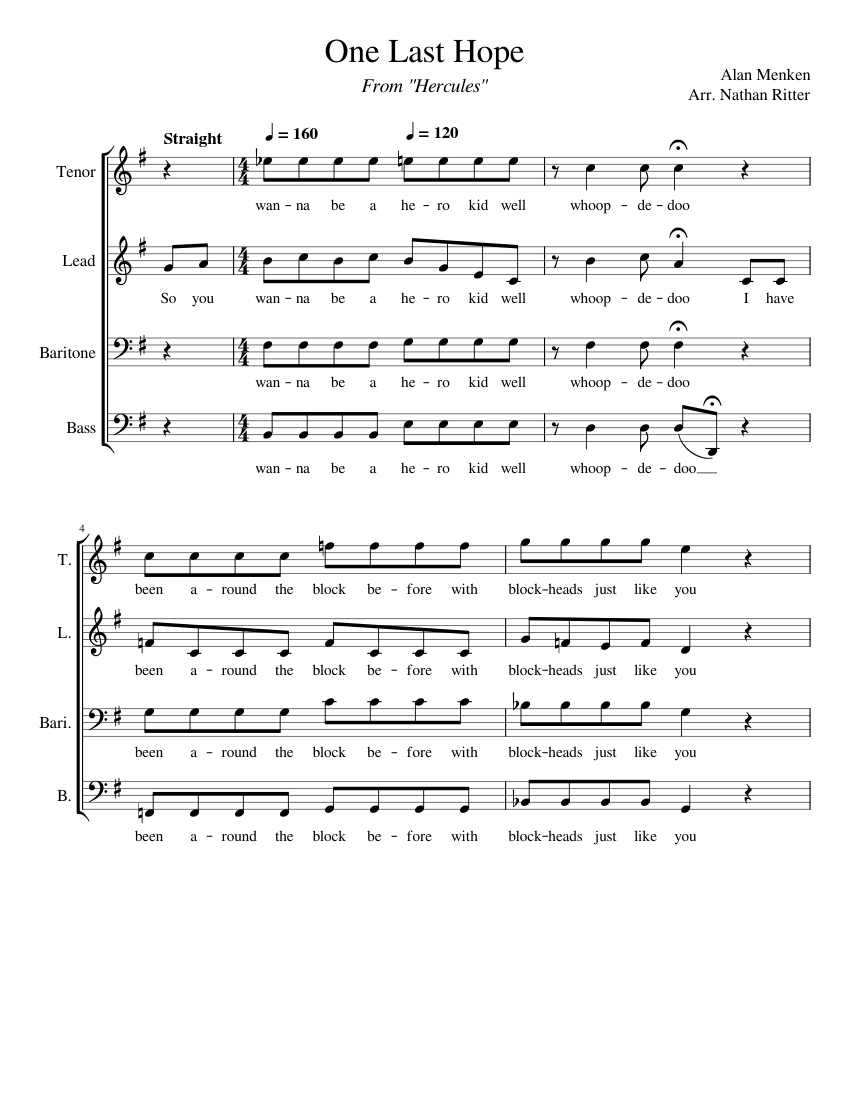 One Last Hope - Barbershop Sheet music for Piano (Men’s Choir) | Musescore.com