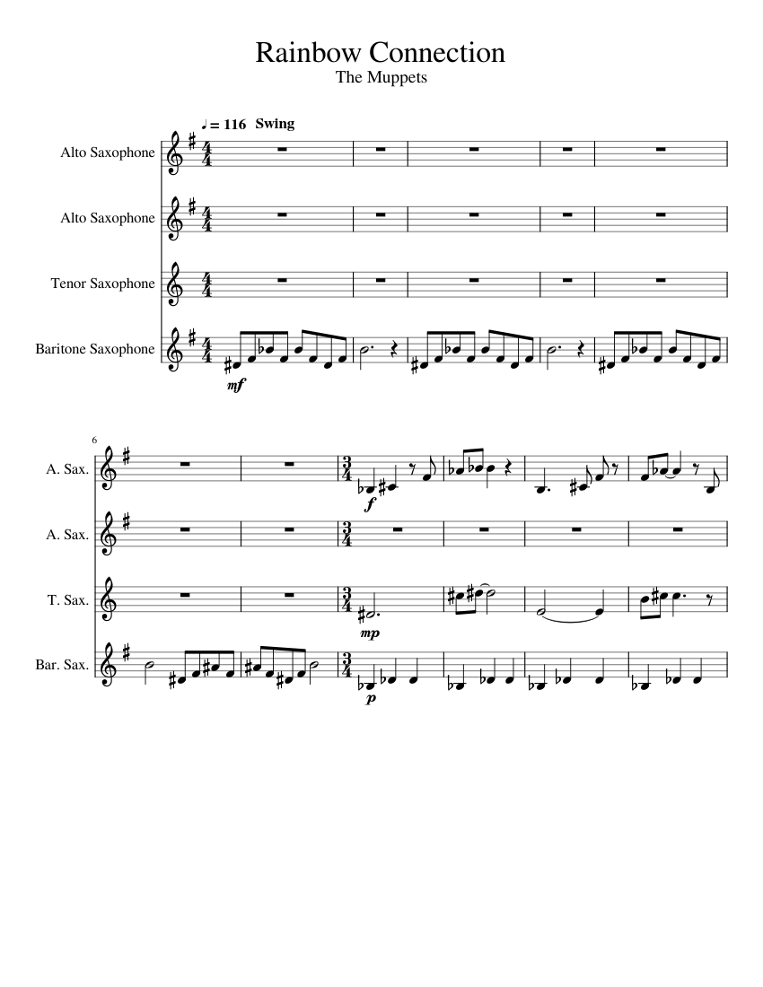 Rainbow Connection Sheet music for Saxophone alto, Saxophone tenor ...