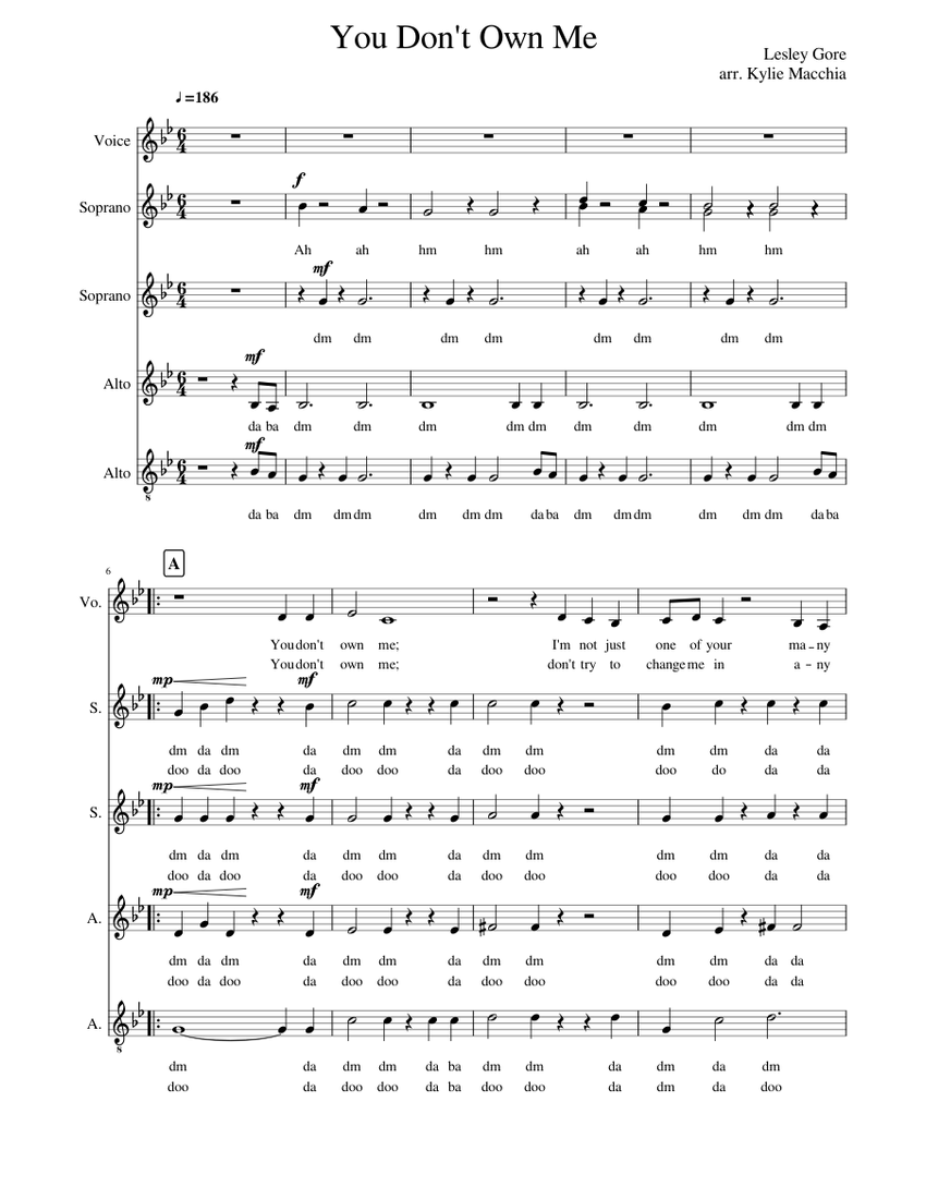 You Don't Own Me Sheet Music for Soprano, Alto, Vocals (A Capella ...