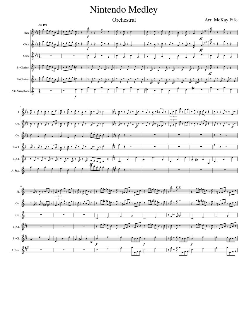 Nintendo Medley Sheet music for Flute, Oboe, Clarinet in b-flat ...