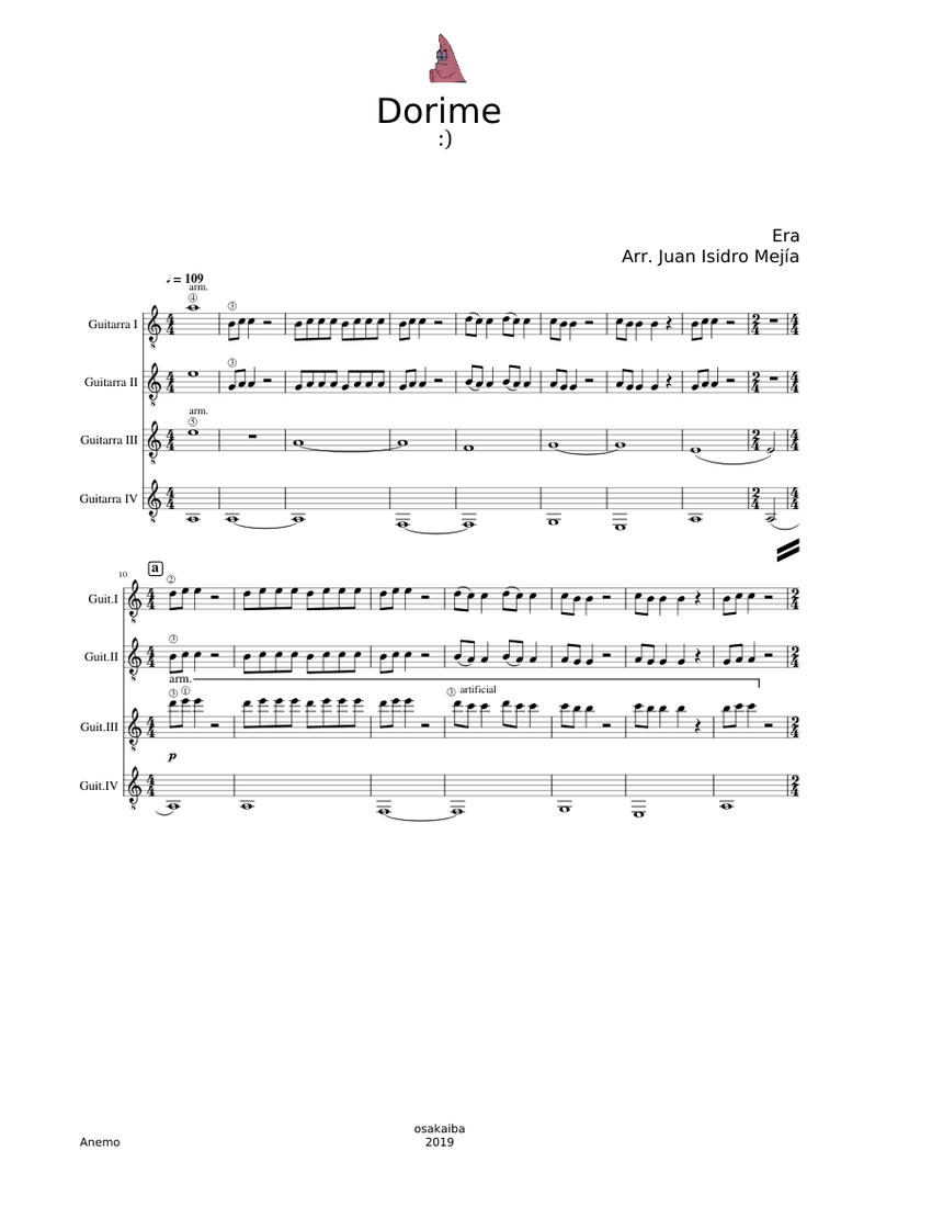 Dorime Sheet Music for Guitar (Mixed Quartet) | MuseScore.com