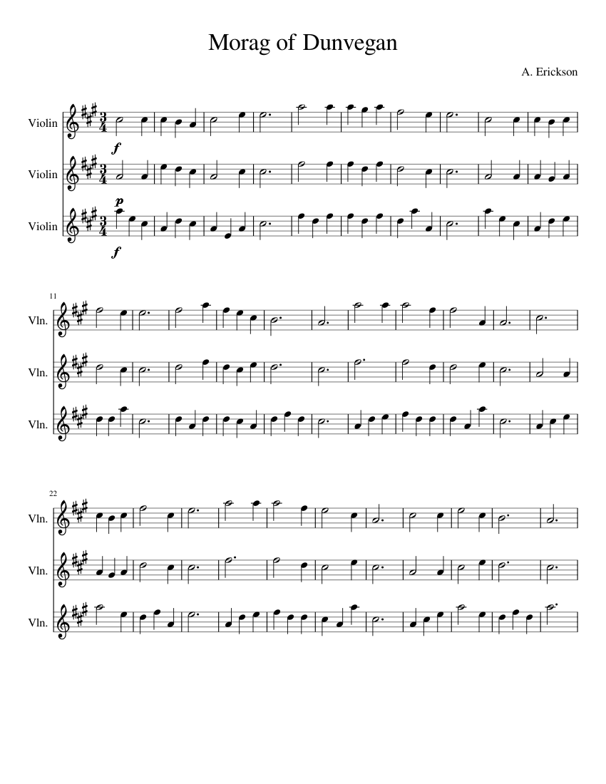 Morag Of Dunvegan for 3 Treble Clef Instruments Sheet music for Violin ...
