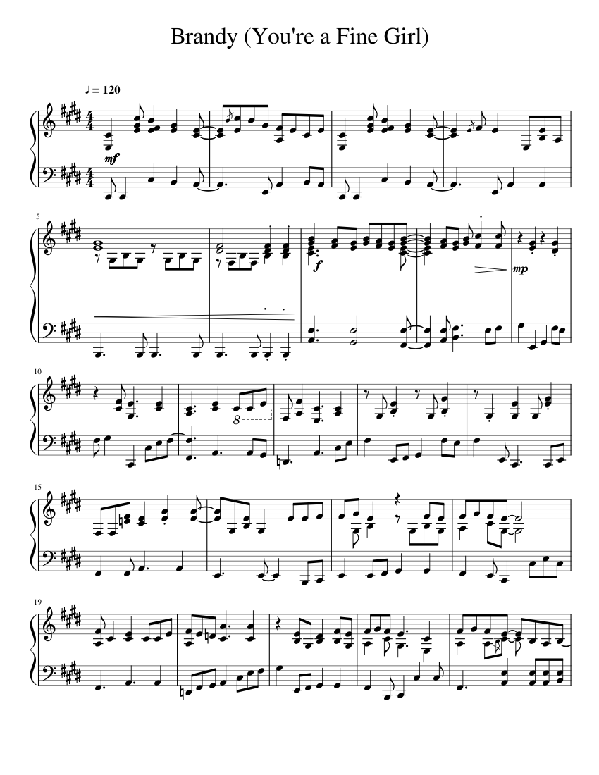 Brandy (You're a Fine Girl) Sheet Music with Chords for Piano (Solo ...
