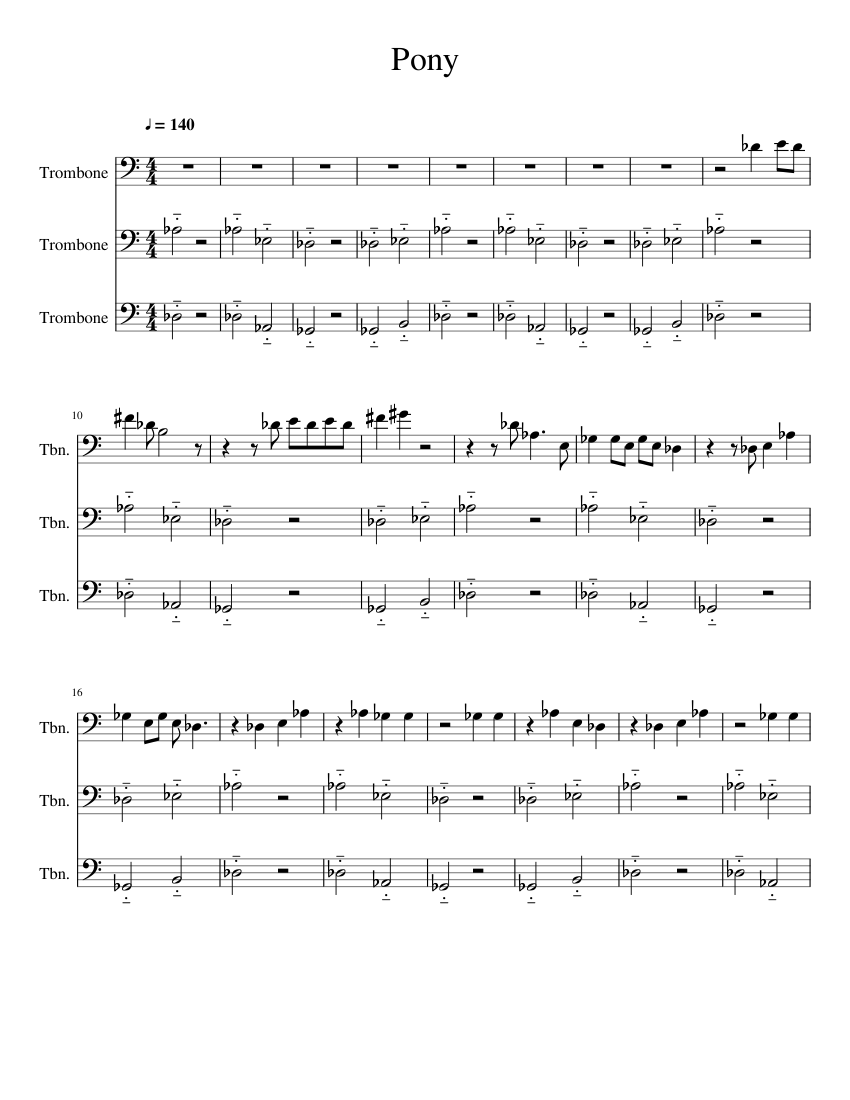 Pony Sheet Music for Trombone (Mixed Trio) | MuseScore.com