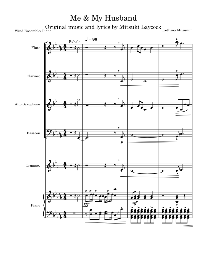 Me and my husband – Mitski Me & My Husband Sheet music for Piano, Flute ...