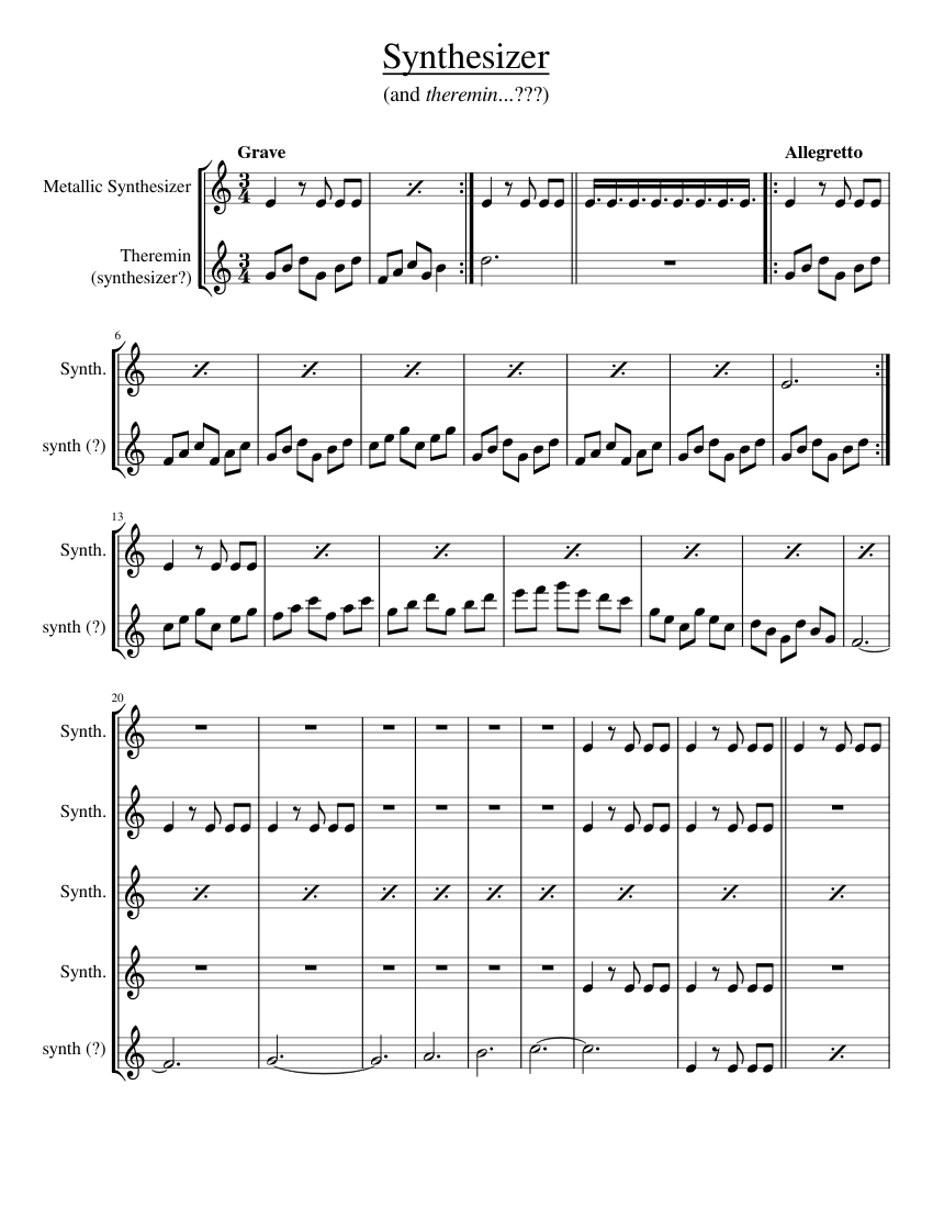 Sythesizers Sheet music for Synthesizer (Piano Quartet) | Musescore.com