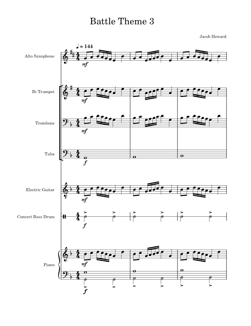 Battle_Theme_3 Sheet music for Piano, Trombone, Tuba, Saxophone alto ...