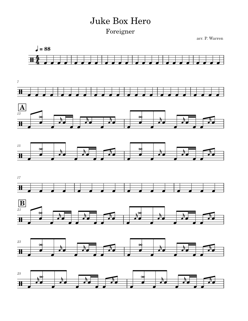 Juke Box Hero – Foreigner - Drumset Sheet Music for Drum group (Solo ...