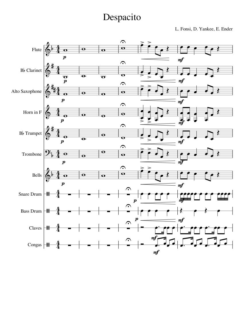 Despacito Sheet music for Trombone, Flute, Clarinet in b-flat ...