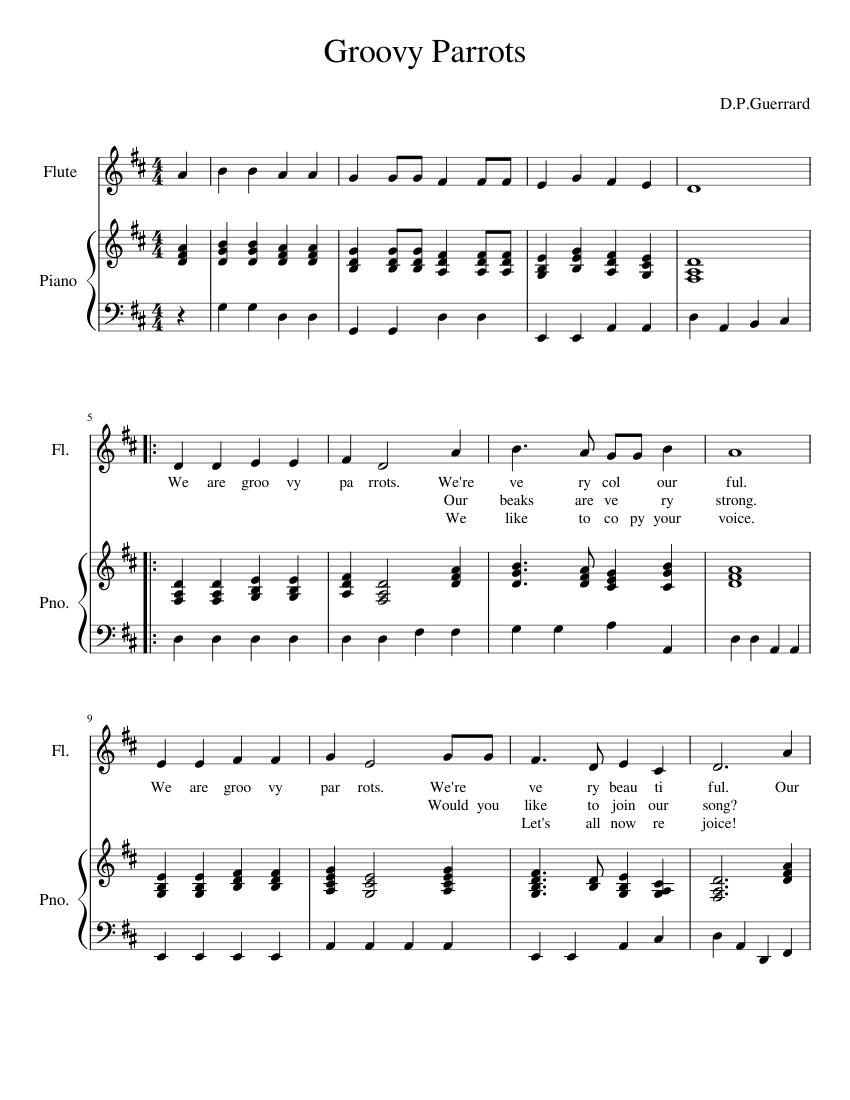 Groovy_Parrots Sheet music for Piano, Flute (Solo) | Musescore.com
