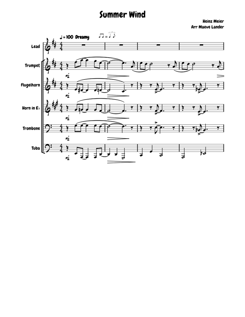Summer Wind Sheet Music for Trombone, Tuba, Flugelhorn, Natural horn ...