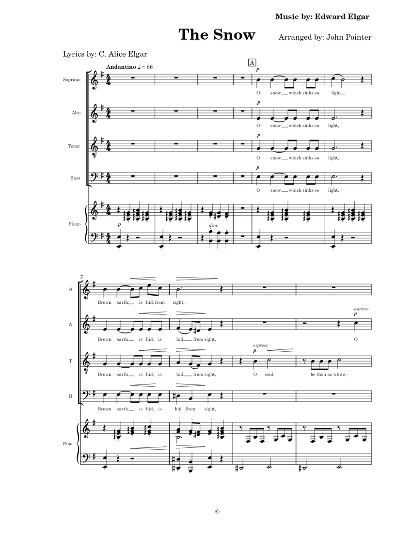 The Snow – Alice Elgar Sheet music for Piano, Soprano, Alto, Tenor ...